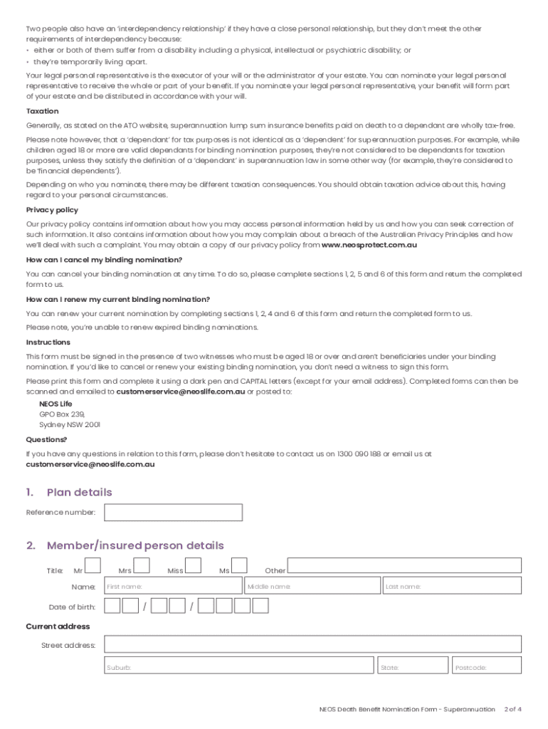 Fillable Online DEATH BENEFIT NOMINATION FORM - SUPER Fax Email Print - pdfFiller