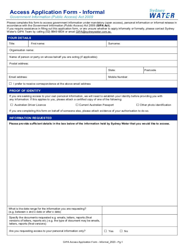 Fillable Online GIPA Informal Application Form. GIPA Informal Application Form Fax Email Print ...