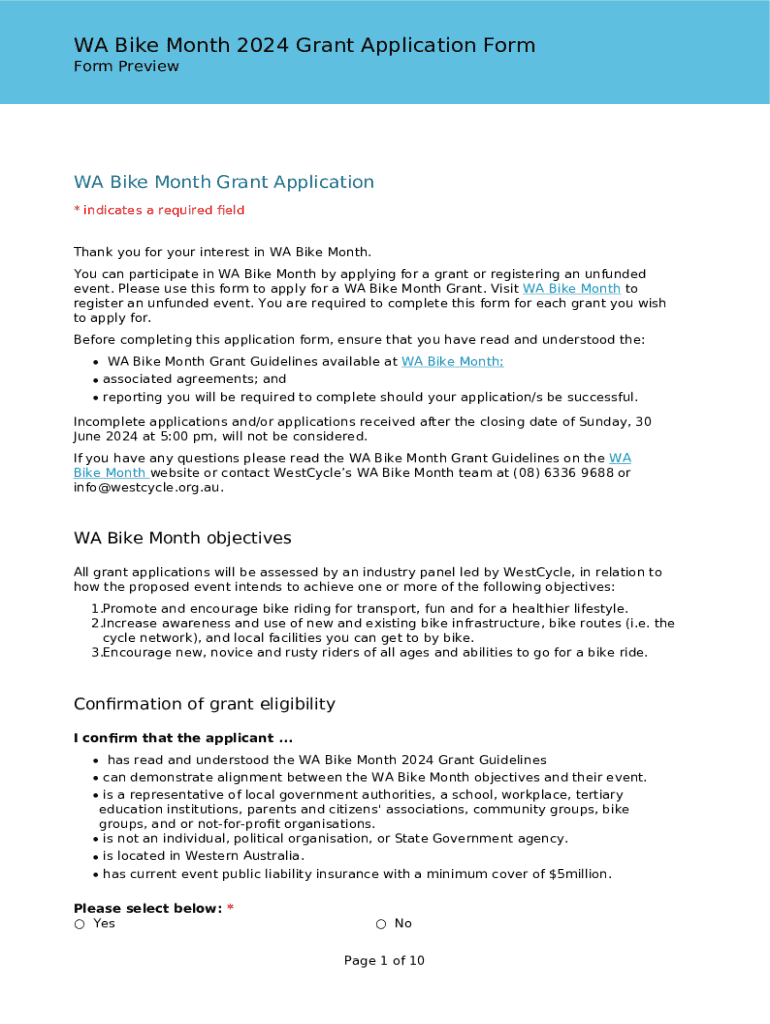 Fillable Online WA Bike Month 2024 Grant Application Form Fax Email ...