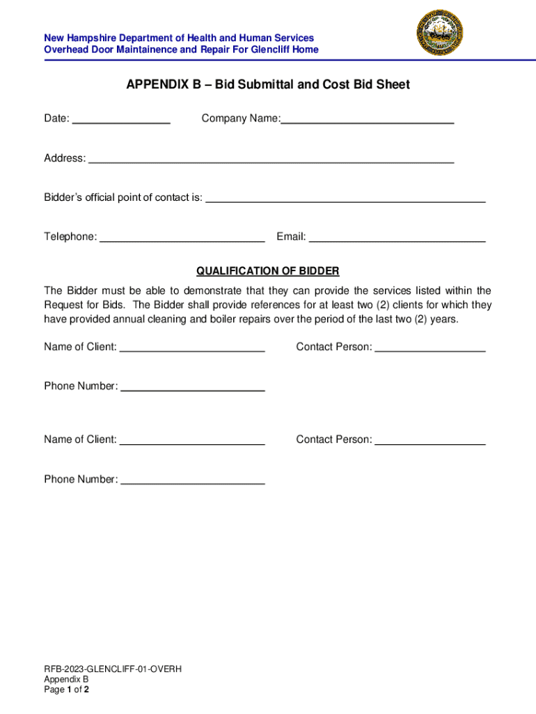 Fillable Online Request for Bids Overhead Door Services RFB (2022-019 ...