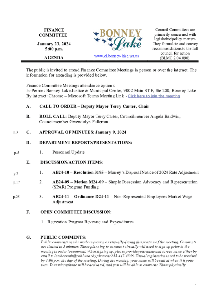 Fillable Online Council Agendas & Packets - City of Bonney Lake Fax ...