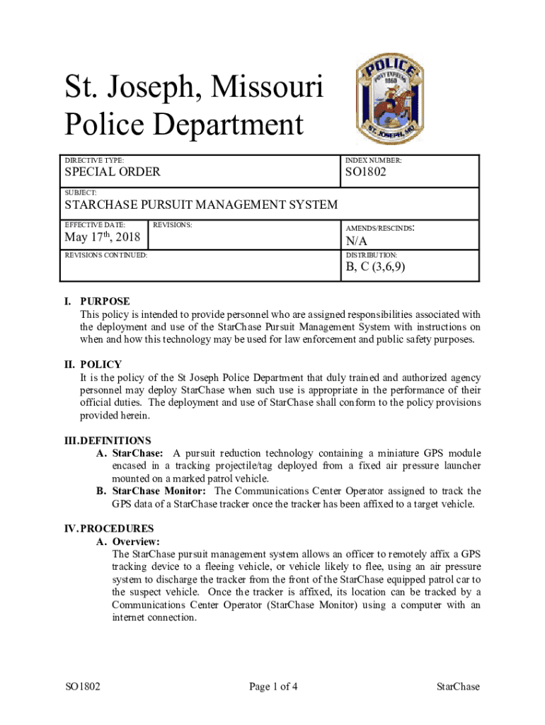 Fillable Online StarChase GPS Vehicle Pursuit Technology Intervention ...