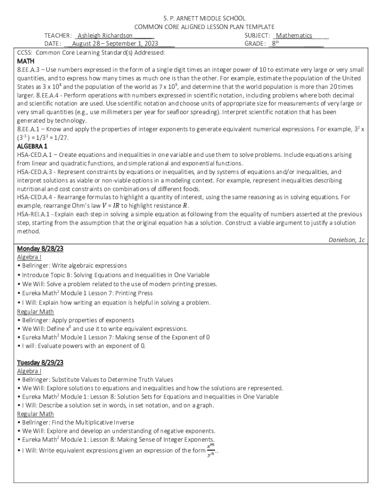 Fillable Online Common Core Aligned Interactive Lesson Plan Templates ...