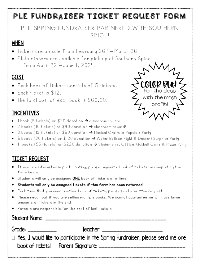 Fillable Online ple fundraiser ticket request form Fax Email Print ...