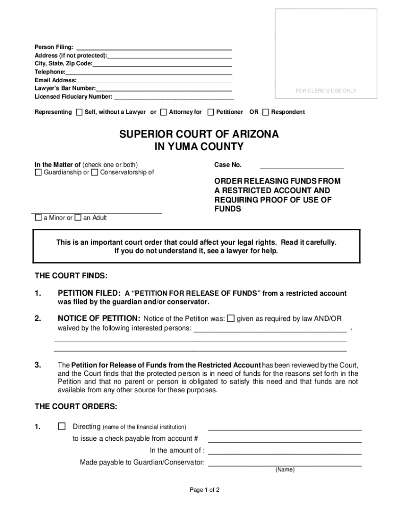 Fillable Online ORDER RELEASING FUNDS FROM A RESTRICTED ACCOUNT ... Fax Email Print - pdfFiller