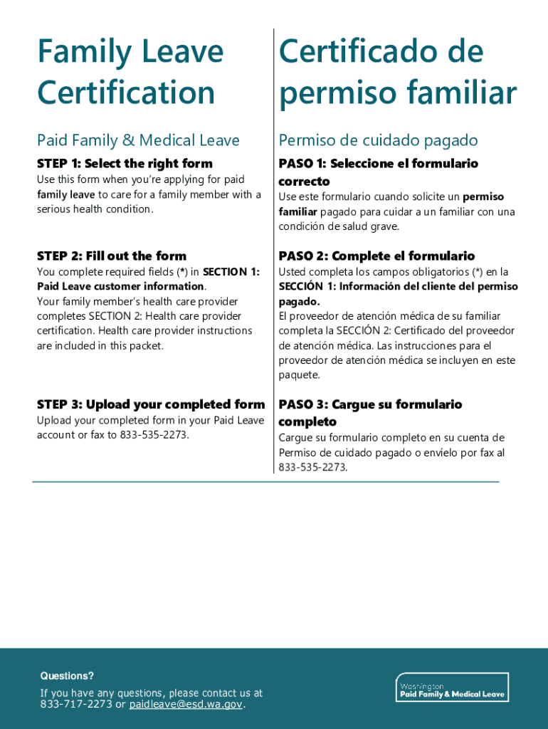 Fillable Online Family Leave Certification Certificado de permiso ...