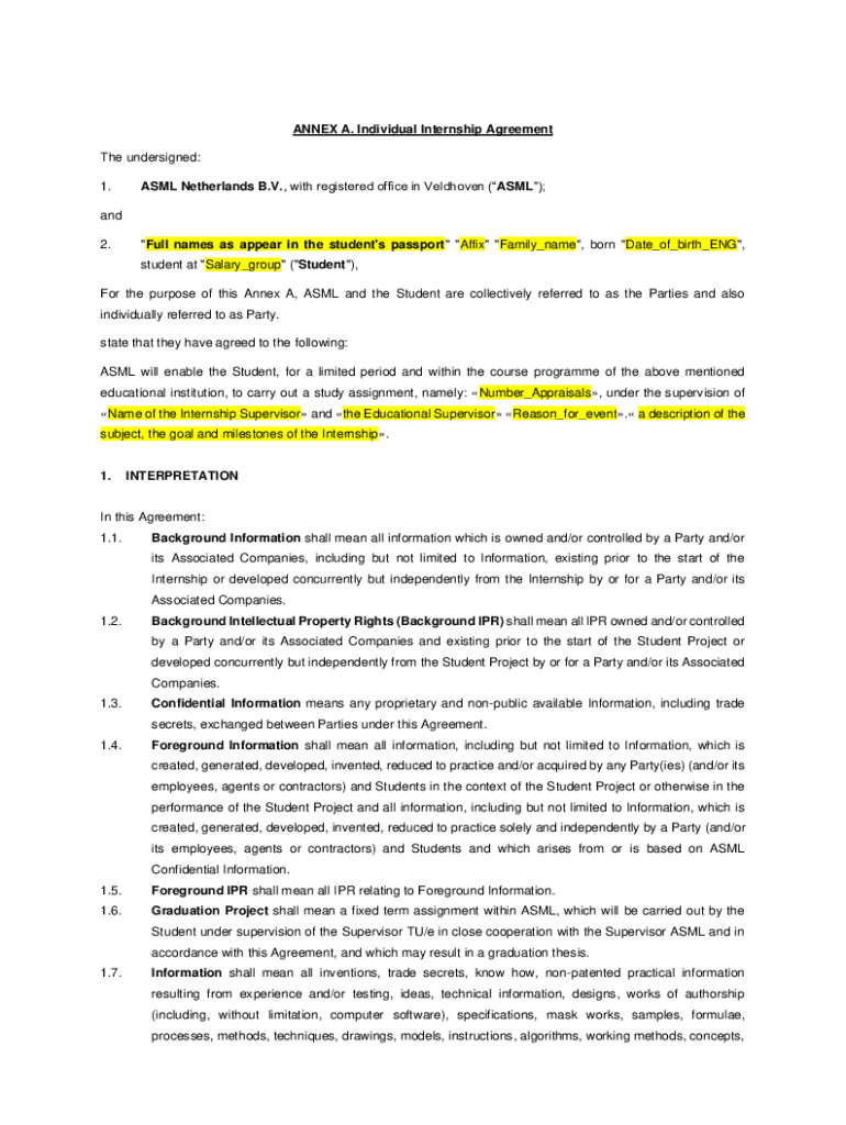 Fillable Online ANNEX A. Individual Internship Agreement The undersigned: 1 ... Fax Email Print ...