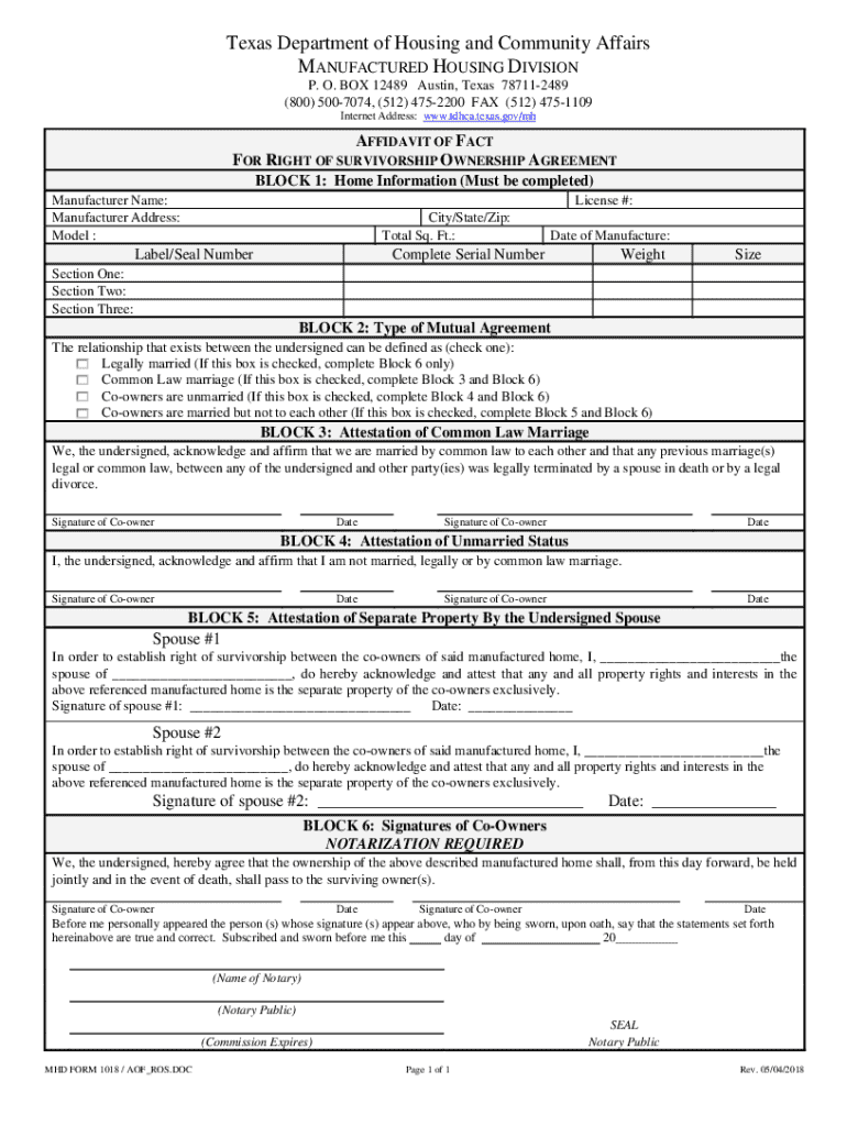 Fillable Online AFFIDAVIT OF FACT FOR RIGHT OF SURVIVORSHIP OWNERSHIP ...