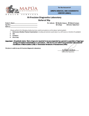 Fillable Online Hi-Precision Diagnostics Laboratory Referral Slip Fax ...