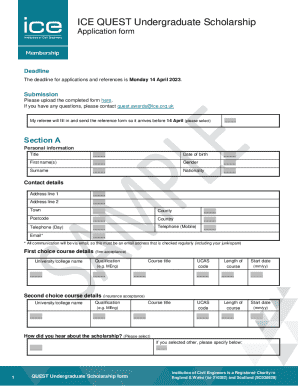 Fillable Online ICE QUEST Undergraduate Scholarship - Application form ...