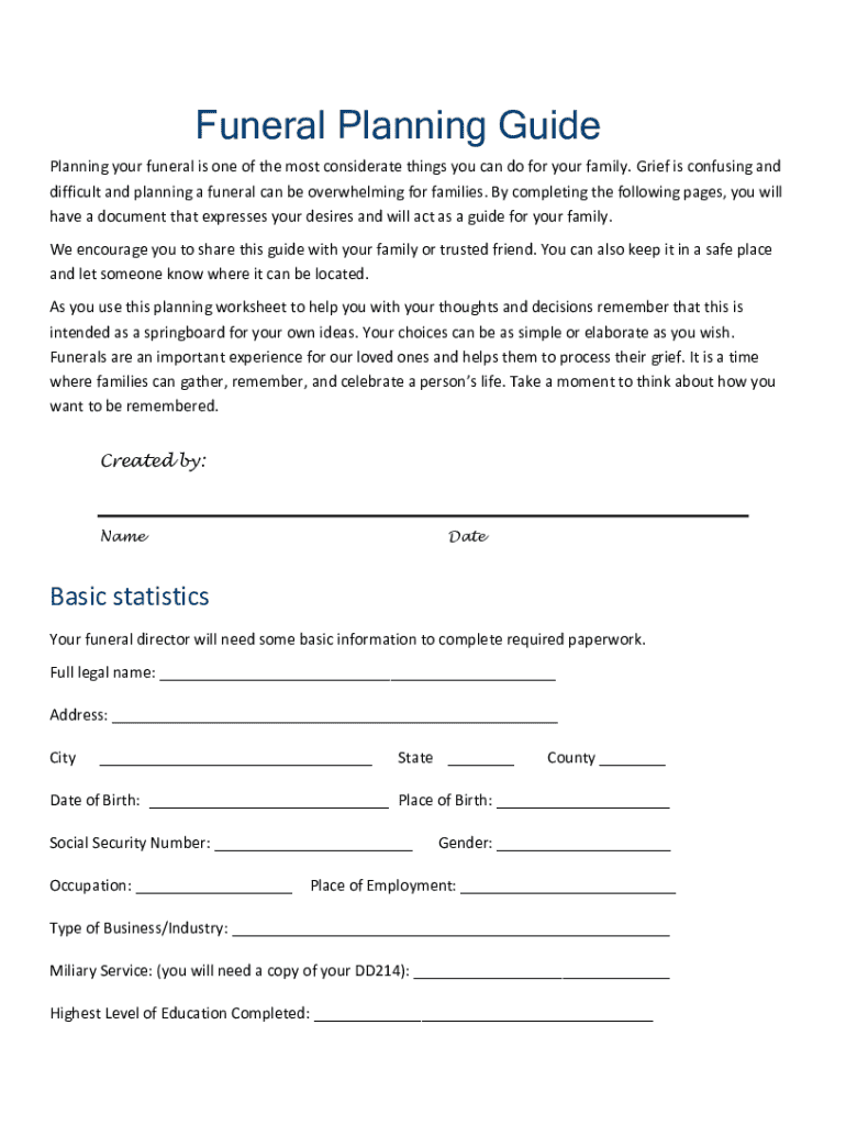 Fillable Online Funeral Planning ChecklistSteps to Planning a Funeral Fax Email Print - pdfFiller