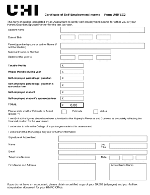 Fillable Online Certificate of Self Employment Income Form UHIFEC2.docx ...