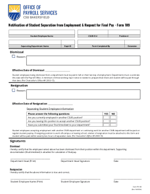 Fillable Online Form 109: Report of Separation Form Approval Process ...