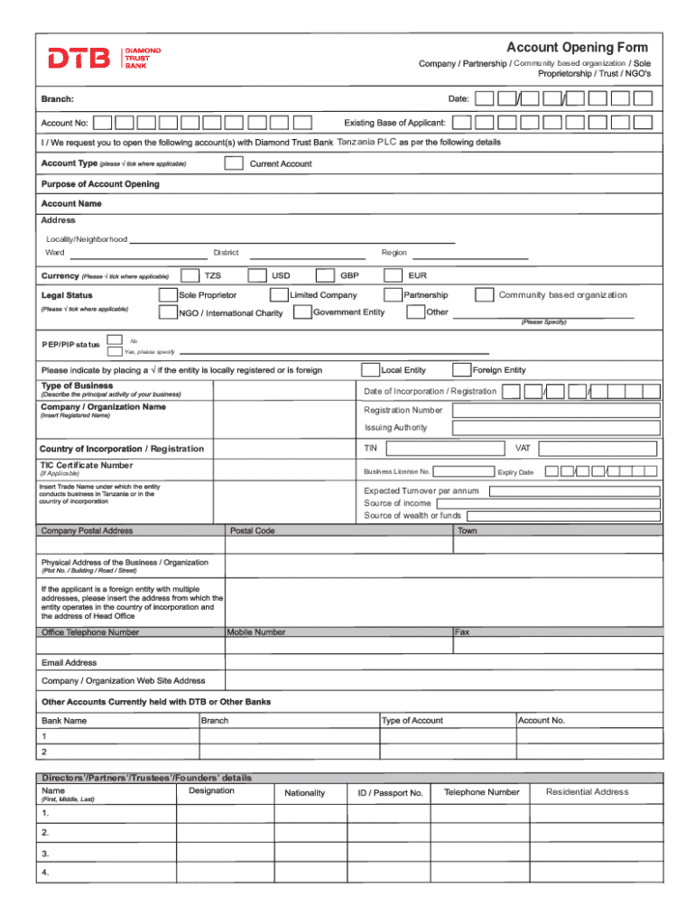 Fillable Online DTB - Bank Company Account Opening Form Fax Email Print ...