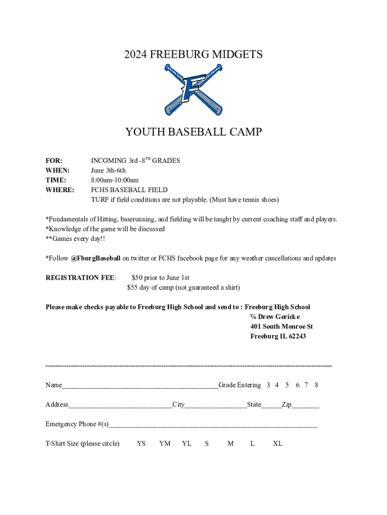 Fillable Online Freeburg Youth Baseball Camp Form Fax Email Print ...