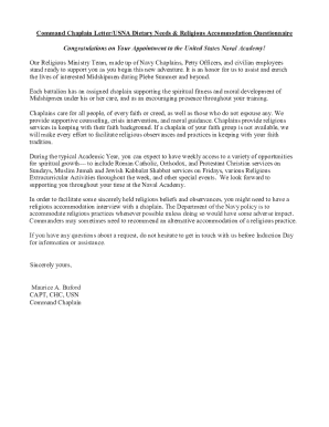 Fillable Online Command Chaplain Letter/USNA Dietary Needs & Religious ...