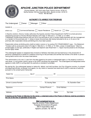 Fillable Online Apache Junction Police Department Community Services ...