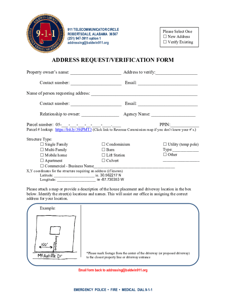 Fillable Online Address Request Verification form - Baldwin County 911 ...