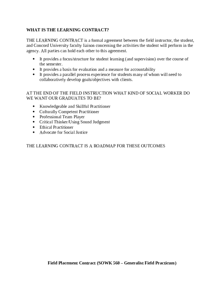 WHAT IS THE LEARNING CONTRACT? Doc Template | pdfFiller