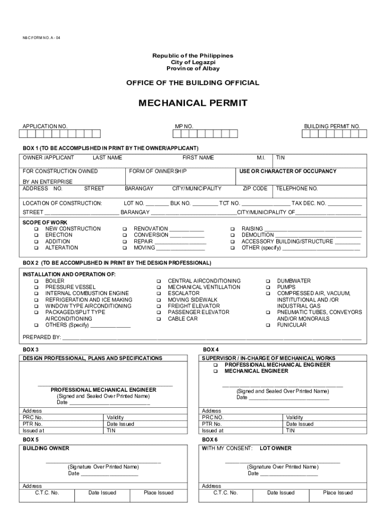 Fillable Online legazpi gov Application-Form-Mechanical-Permit.pdf Fax ...
