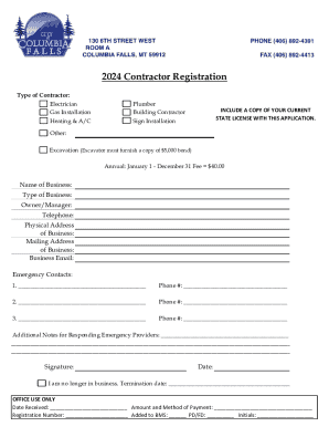 Fillable Online Contractor Registration Form Template.xlsx Fax Email ...