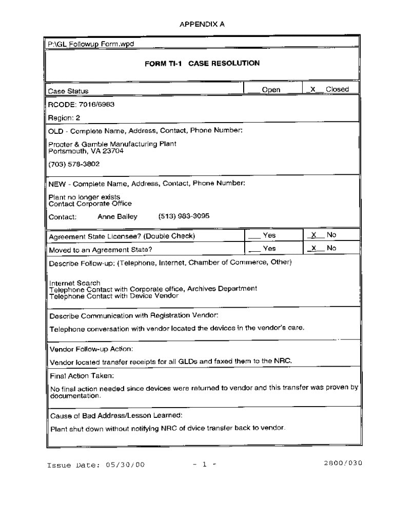 Fillable Online Form TI-1 Case Resolution for Proctor & Gamble ...
