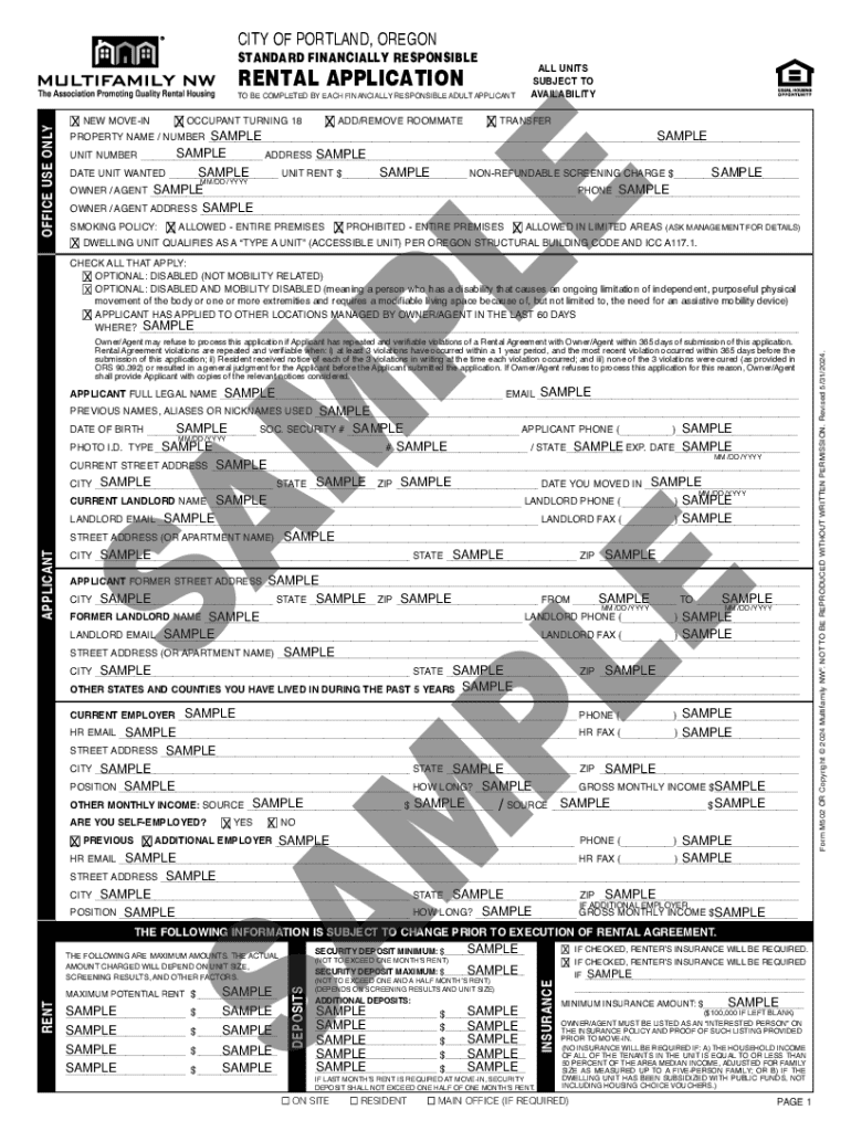 Fillable Online RENTAL SCREENING CRITERIA City of Portland Standard Fax ...