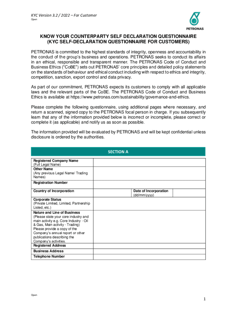 Fillable Online know your counterparty self declaration questionnaire (kyc ... Fax Email Print ...