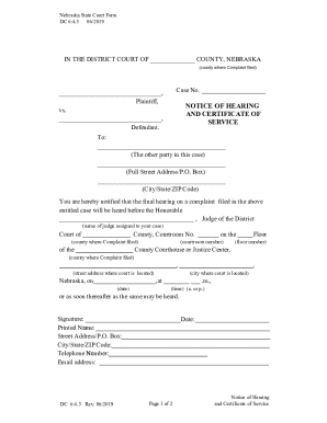 Fillable Online NOTICE OF HEARING AND CERTIFICATE OF SERVICE Fax Email ...