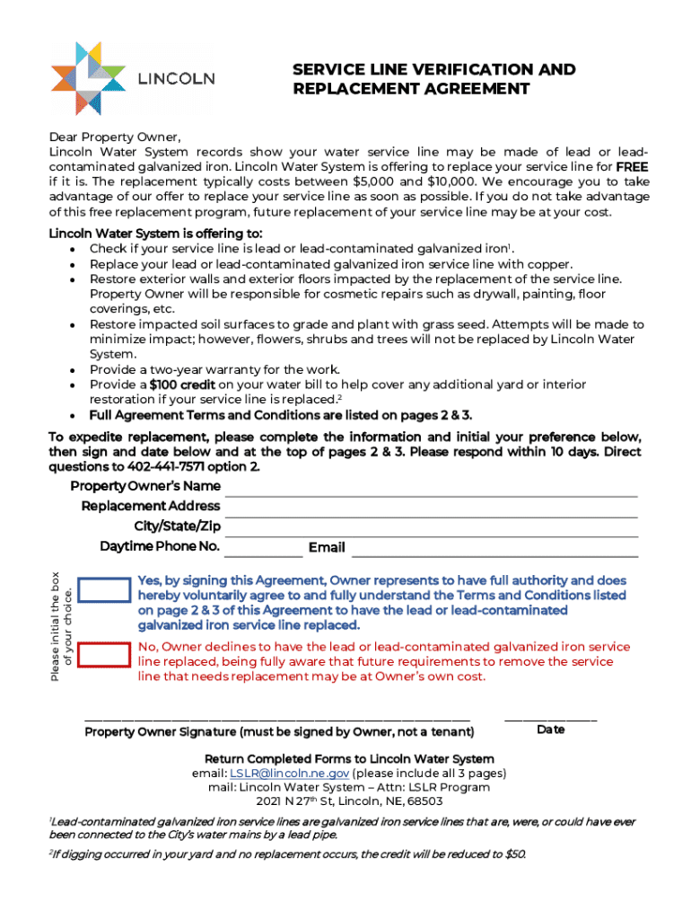 Fillable Online Service Line Verification and Replacement Agreement ...