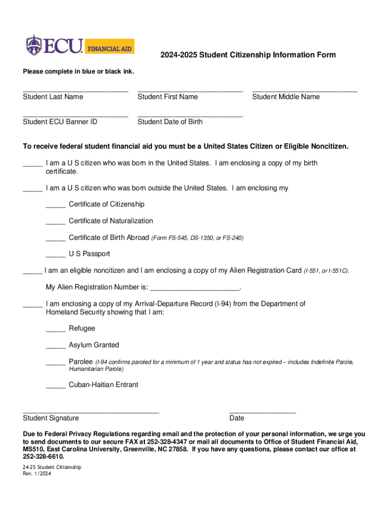 Fillable Online 2024-2025 Forms - ECU Financial Aid - East Carolina ...