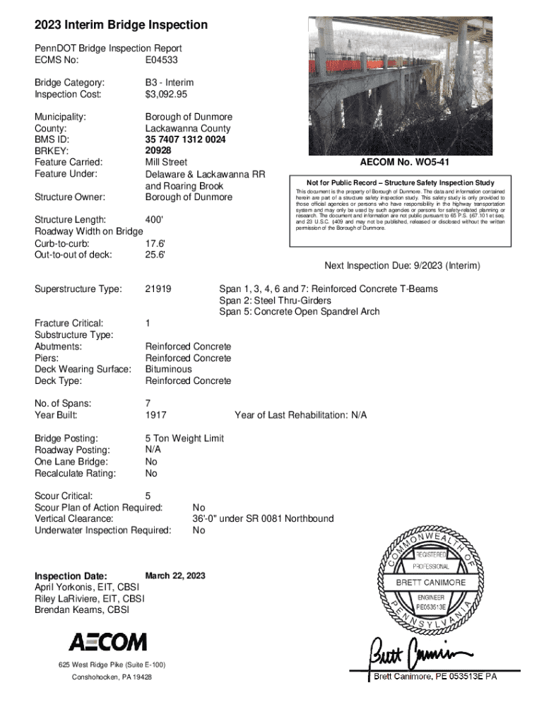 Fillable Online 2023 Interim Bridge Inspection Fax Email Print - pdfFiller