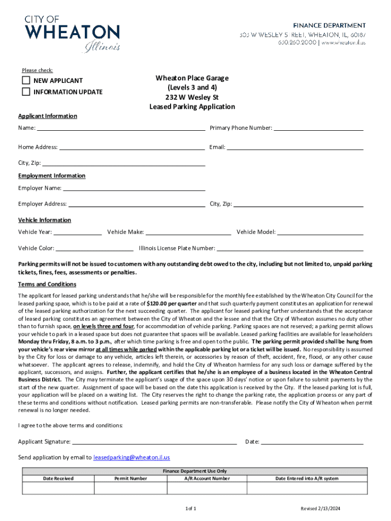 Fillable Online Wheaton Place Garage Application Form. Wheaton Place Garage Application Form Fax ...