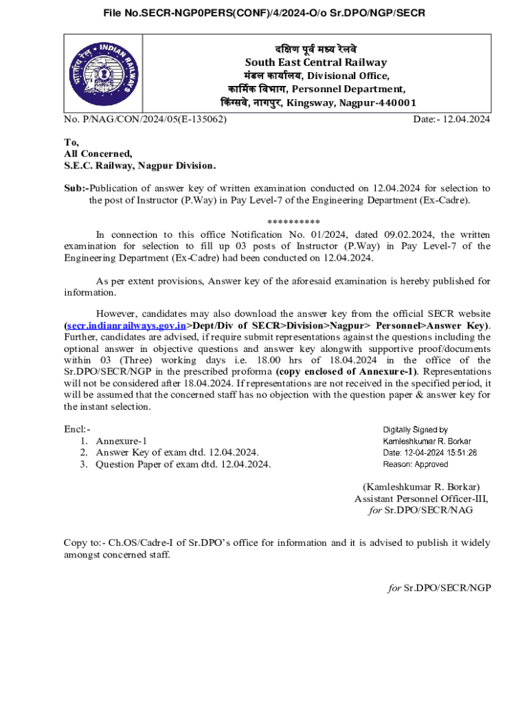 Fillable Online Nagpur - South East Central Railway Fax Email Print ...