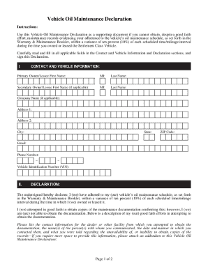 Fillable Online Vehicle Oil Maintenance Declaration Fax Email Print ...