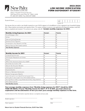 Fillable Online Low Income Verification Form-Dependent 2023-2024 Fax ...