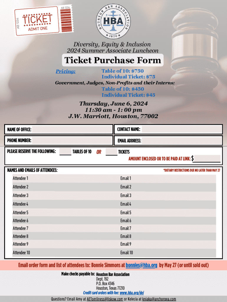 Fillable Online DEI Summer Associate Luncheon Ticket Purchase Form Fax ...