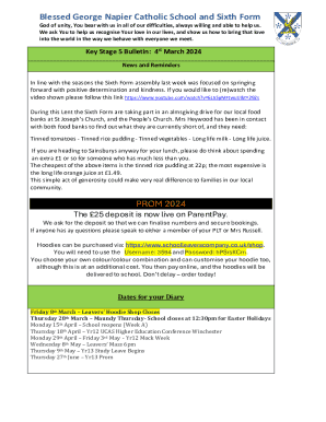 Fillable Online Blessed George Napier Catholic School and Sixth Form ...