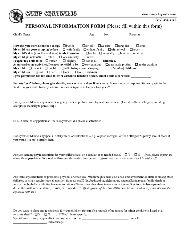 Fillable Online PERSONAL INFORMATION FORM (Please fill within this form) Fax Email Print - pdfFiller