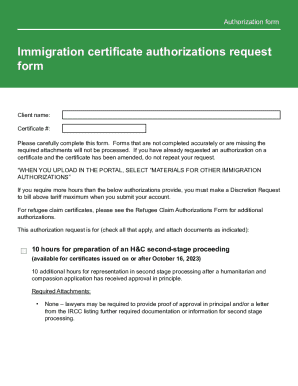 Fillable Online Immigration certificate authorization request form Fax ...