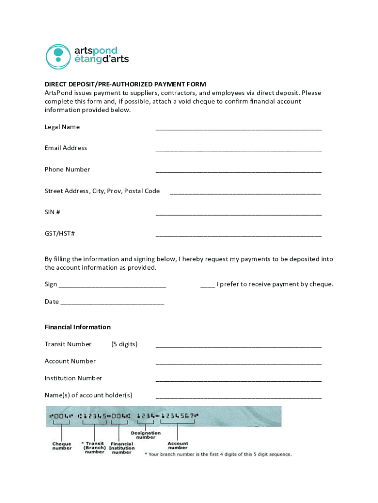 Fillable Online DIRECT DEPOSIT/PRE-AUTHORIZED PAYMENT FORM Fax Email ...