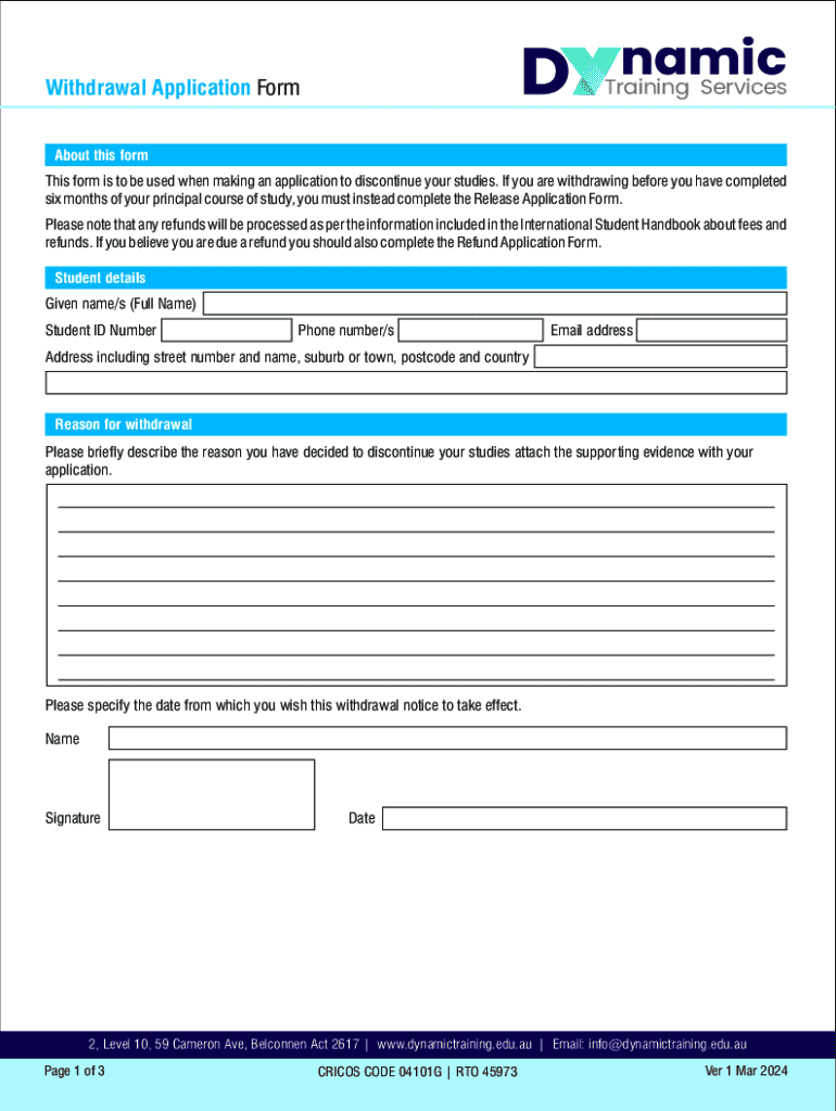 Fillable Online DTS - Withdrawal Application Form - Dynamic Training Services Fax Email Print ...