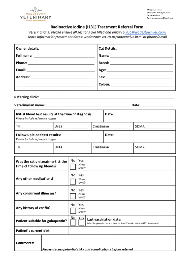 Fillable Online I-131 Referral FormCordova Vet Fax Email Print - pdfFiller