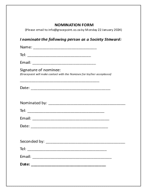 Fillable Online NEW SOCIETY STEWARDS CANDIDATES NOMINATION FORM (Jan ...