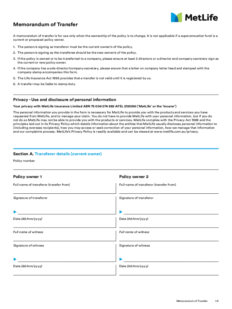 Fillable Online Transfer of Ownership - Memorandum of Transfer Fax Email Print - pdfFiller