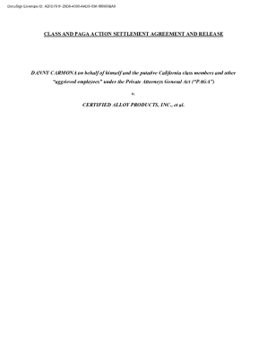 Fillable Online CLASS AND PAGA ACTION SETTLEMENT AGREEMENT AND RELEASE ...