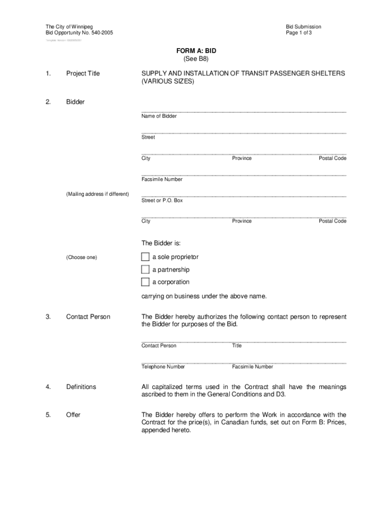 Fillable Online SUPPLY AND INSTALLATION OF TRANSIT PASSENGER SHELTERS Fax Email Print - pdfFiller