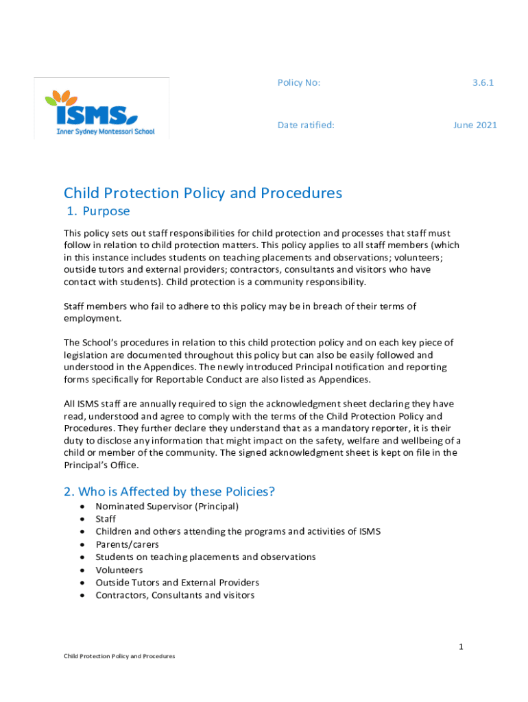 Fillable Online Policy for Safeguarding and the Protection of Children ... Fax Email Print ...