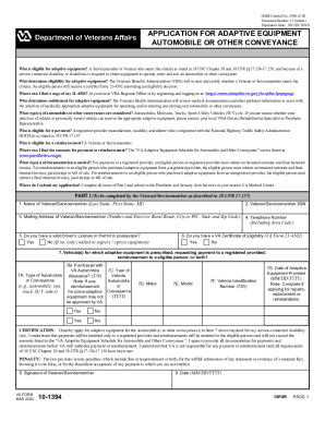 Fillable Online VA Form 10-1394. APPLICATION FOR ADAPTIVE EQUIPMENT ...