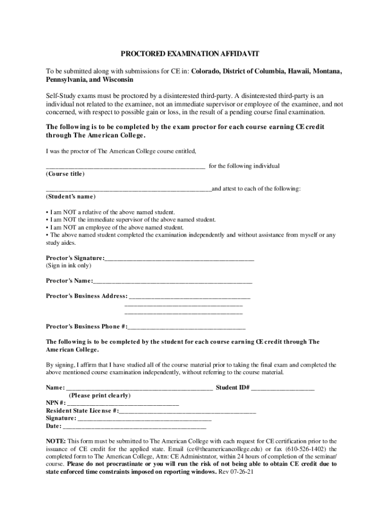 Fillable Online Multiple state proctor affidavit.doc Fax Email Print - pdfFiller